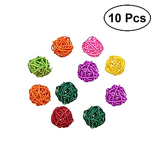 POPETPOP 10Pcs Willow Branch Ball Rattan Balls Bird Parrot Chew Toys Bird Cage Hanging Ornament for Small Animals (Random Color)