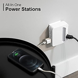 GE Pro Side-Access Swivel Surge Protector, 6-Outlet Extender, Wall Tap Adapter, Charging Station, 3-Prong, Automatic Shutdown Technology, 1200 Joules, UL Listed, White, 39226