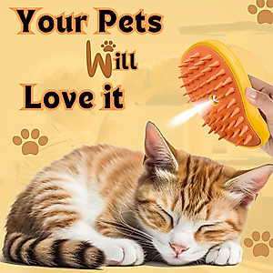 Generic 3-in-1 Self-Cleaning Steam Brush for Pets - Removes Loose and Tangled Hair, Multifunctional Design for Cats, Yellow