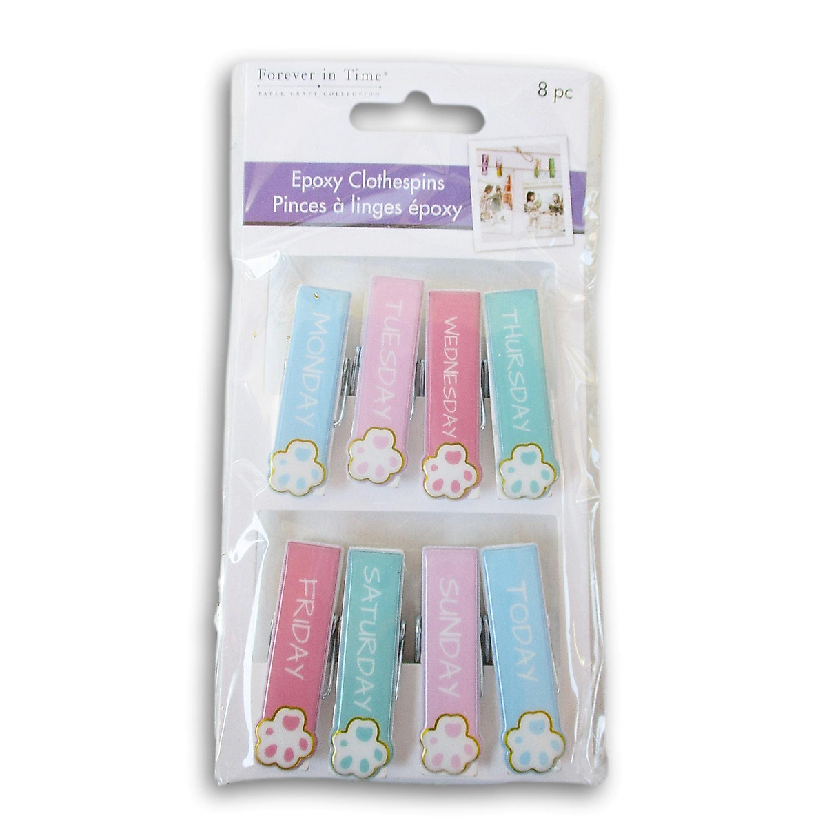 Forever in Time Days of The Week Clips - 8 Piece Monday Tuesday Wednesday Wooden, SE410B