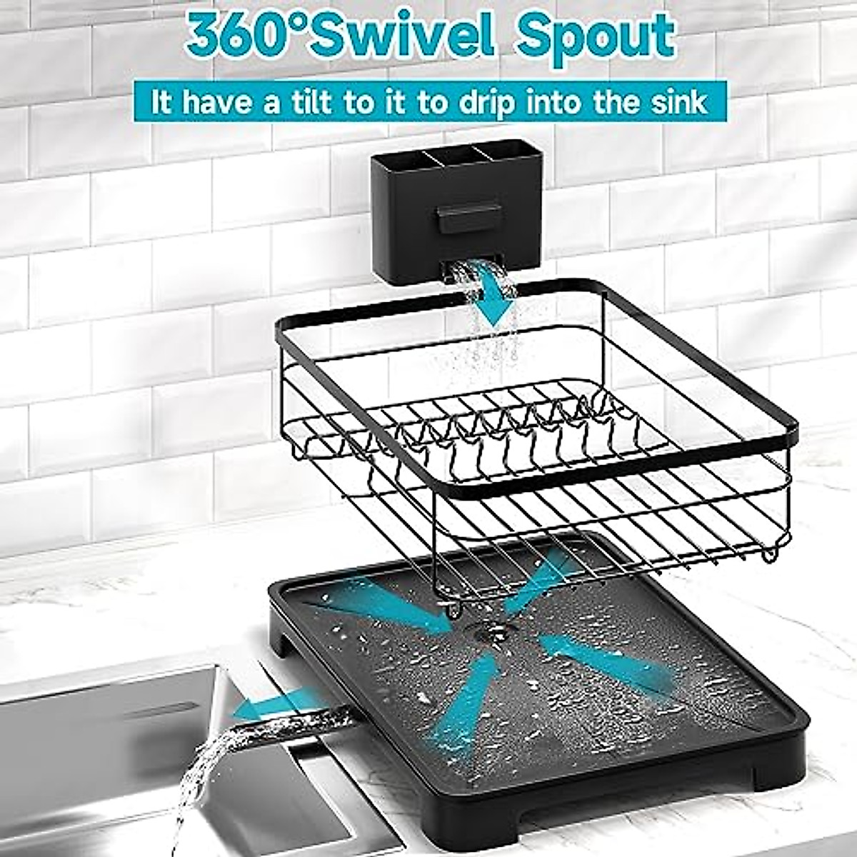 Dish Drying Rack - Dish Rack for Kitchen Counter with With Dish Drying Mat a Cutlery Holder,Dish Drying Rack,Durable Kitchen Dish Rack for Tableware,Dish Drying Rack with Easy Installation,Black