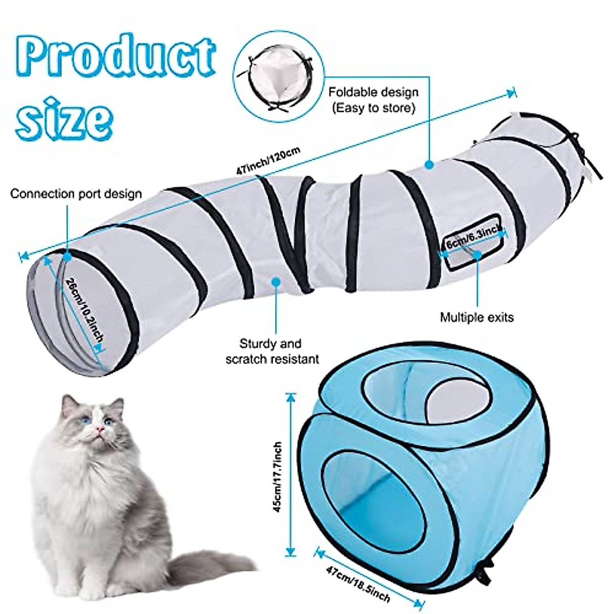 Shank Ming Cat Tunnels for Indoor Cats, Collapsible Cat Tunnel Toy and Cubes Combo, Pet Tunnel for Puppy Rabbit