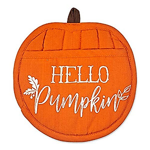 DII Fall Kitchen Décor Collection Dish Towel & Potholder Hostess Gift Set, Hello Pumpkin/Autumn Leaves, 3 Piece