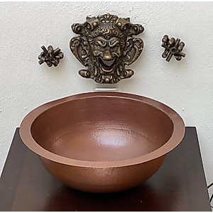 15" Round Copper Bathroom Sink Mexican Copper Bath Sink Pure Copper Hand Hammered Dual Mount Brown CPS06