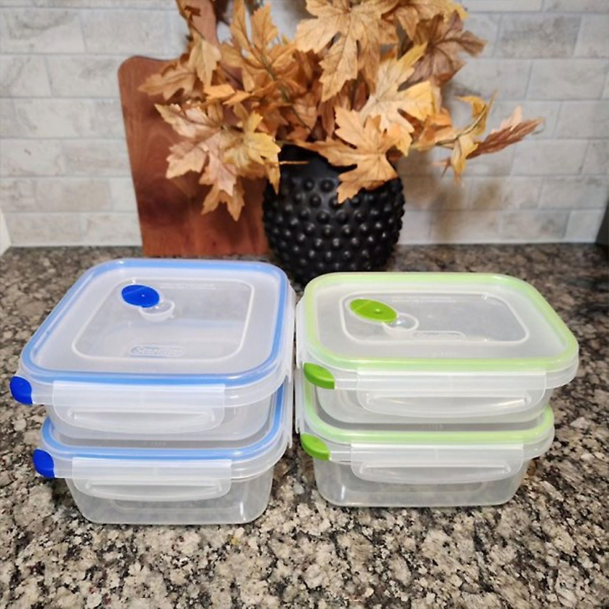 Sterilite Ultra-Seal 4 Cup Square, Airtight Food Storage Container, Latching Lid, Microwave and Dishwasher Safe, Clear With Blue Gasket, 6-Pack