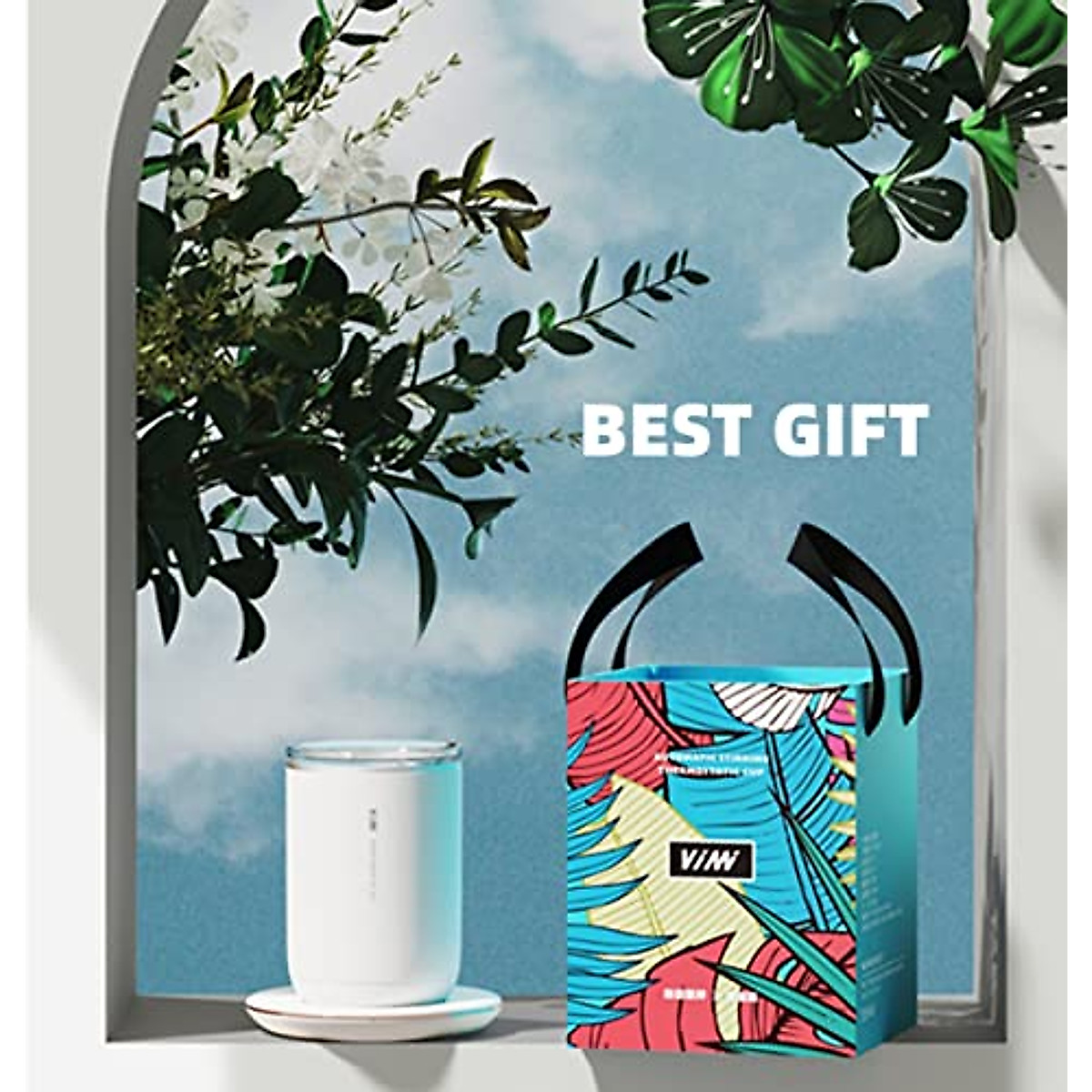 MugAnime Thermostatic Auto Stirring Coffee Mug, Warmer Control Stirring for Coffee,Tea,Cocoa,Milk.Stir 2 min Keep 131℉/55℃ 8 Hour(with Lid) White11 oz Electric Mixer Mug