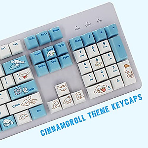 Sanrio Cinnamorall Blue Keycaps for Cherry MX Switches Cute Japanese Anime Mechanical Gaming Keyboard, PBT Key Caps Set