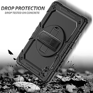 BLOSOMEET Case for Samsung Galaxy Tab A8 10.5 Inch 2022 SM-X200/X205/X207 with [Tempered Glass Screen Protector],Case for Galaxy Tab A8 w/S Pen Holder Stand Hand Strap &Shoulder Strap,Black