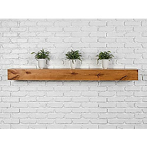 60 Inch Floating Fireplace Mantel Wood Shelf In Clear Polyurethane - Wallace From Mantels Direct | Wooden Rustic Wall Shelf | Designed and Milled in The USA | Great for Electric Fireplaces and Décor