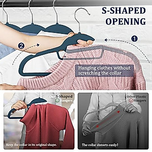 Flysums Plastic Hangers, 50 Pack Coat Hangers Rubber Coated Clothes Hangers with Non-Slip Design, Ultra Slim & Heavy Duty Suit Hangers, Space Saving Hangers for Closet (Blue- S Shaped)