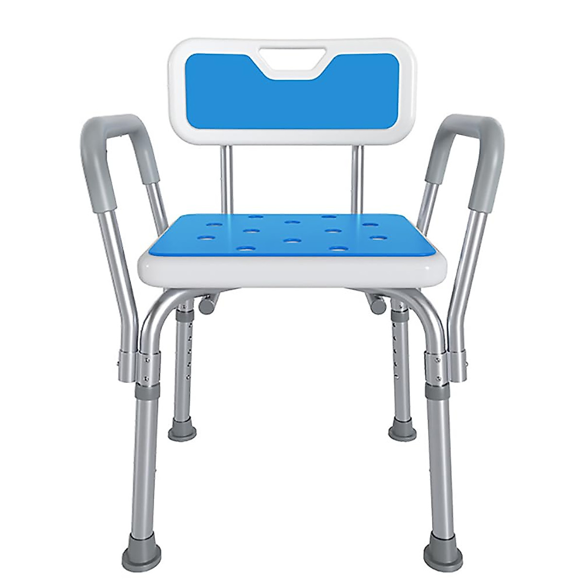 MegLob Lightweight Shower Chair Bath Stool, Aluminum Alloy Shower Chair with Backrest & Armrest, Height Adjustable Shower Bath Bench, Nonslip Bathing Bench Stool for Elderly, 330Lbs Capacity,Blue