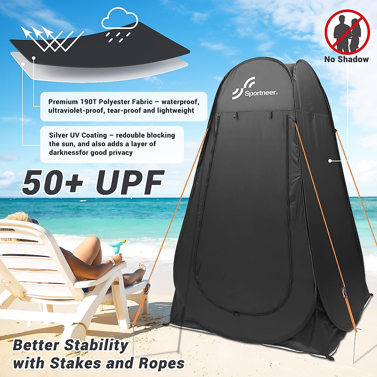 Pop Up Privacy Tent, Sportneer 6.26 FT Tall Changing Tent Camping Shower Tent Portable Pop Up Privacy Tent Changing Tent Dressing Room Camp Bathroom Toilet Rain Shelter for Camping Beach Outdoor