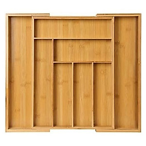 Realm Bamboo Deep Expandable Silverware Organizer | Neatly Stow Cutlery and Utensils in this 6 to 8 Compartment Flatware Tray | Designed For Better Kitchen Drawer Organization | Natural Color Holder