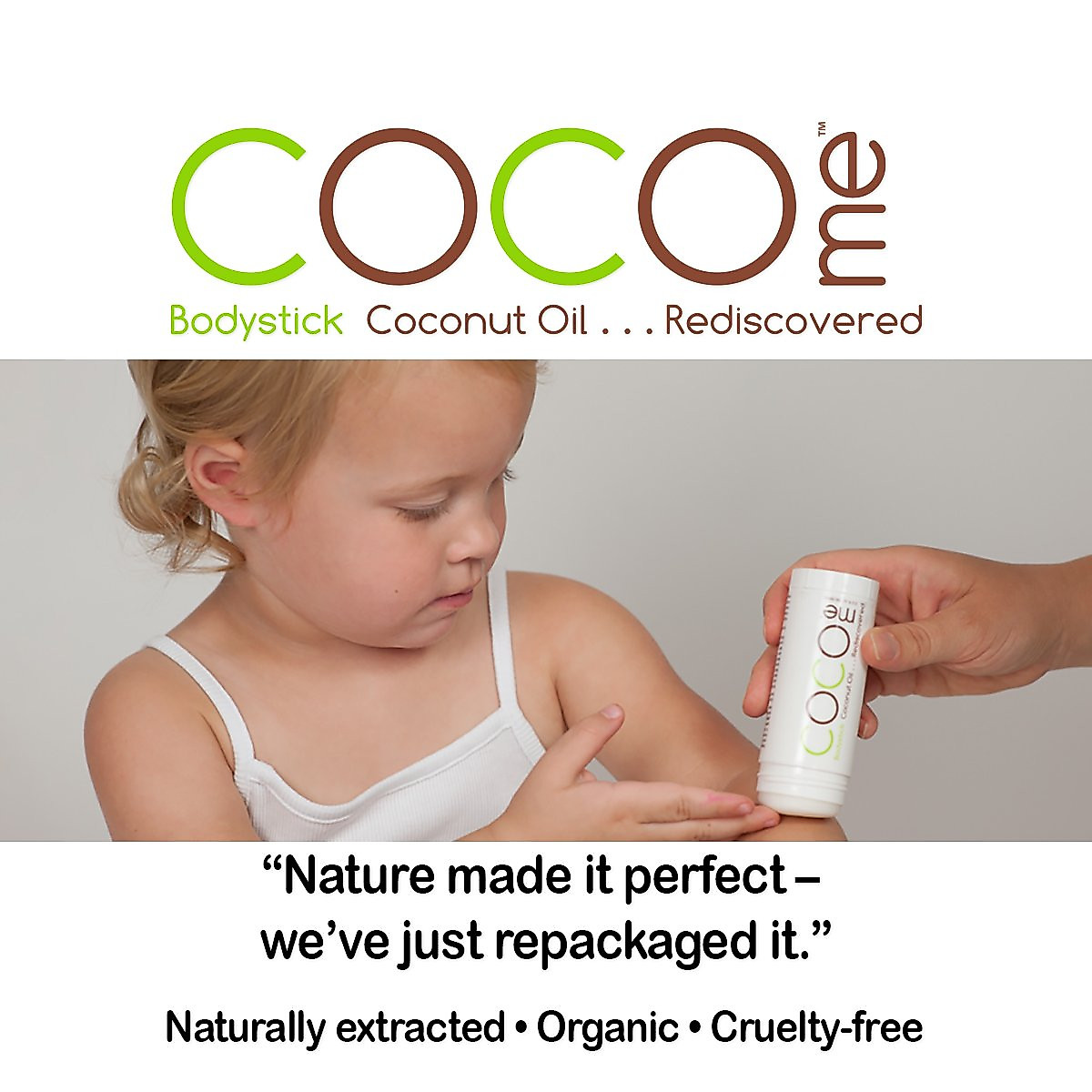 CocoMe Bodystick - 100% Organic Moisturizing Virgin Coconut Oil Solid Bar with Anti-aging Beeswax for Chemical, Preservative, and Fragrance-Free Skin Repair and Protection. Dermatologist recommended.