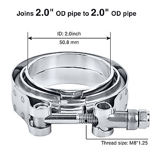 EVIL ENERGY 2" V Band Clamp with Flange Male Female Stainless Steel, Bundle with 4 Holes Adjustable Exhaust Hanger Universal 2PCS