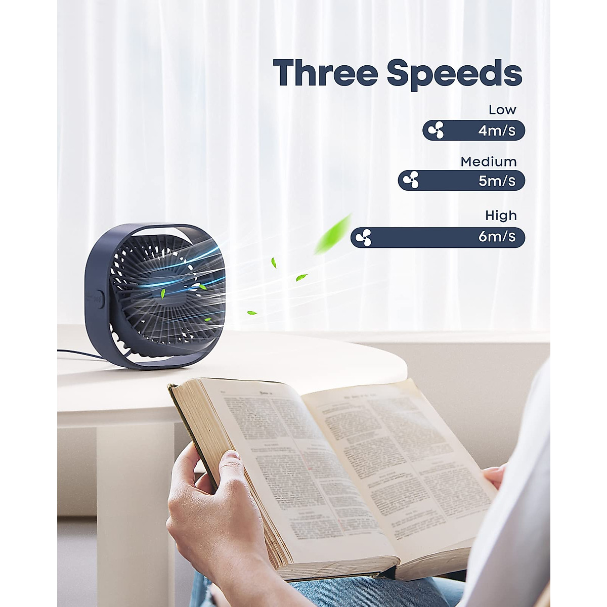 Mini Desk USB Fan Small: Mini USB Desk Fan Portable Small fan 3 Speeds Desktop Fans 4 Inch Quiet Cooling 360° Rotate Mini Table Fan - Office Bedroom Home