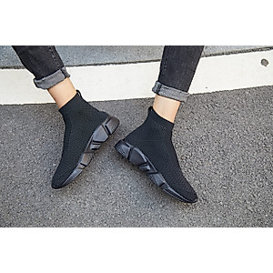 Casbeam Women's Running Knit Comfortable Lightweight Breathable Casual Sports Shoes Fashion Sneakers Slip-On Walking Shoes All Black Size 8