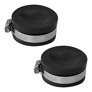 Fernco QC-102 2 Pack 2-in. Qwik Cap Flexible PVC Pipe Cap with Stainless Steel Clamps, Black
