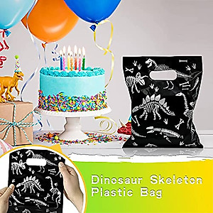 TOSPARTY 100PCS Plastic Dinosaur Bones Merchandise Bags Dinosaur Party Favor Bags Dino Theme Present Candy Treat Goodies Bags for Boys Dinosaur Theme Happy Birthday Party Supplies