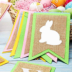 Chuangdi 2 Pieces Easter Burlap Banners Easter Bunting Felt Garland Happy Easter and Bunny Pattern for Easter Party Supplies