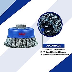 SALI 6 Pack Wire Cup Brush, 4 Inch Twisted Knotted Cup Brush for Grinders, with 5/8-11 Inch Arbor for Heavy Cleaning Rust, Stripping and Abrasive, for Angle Grinder