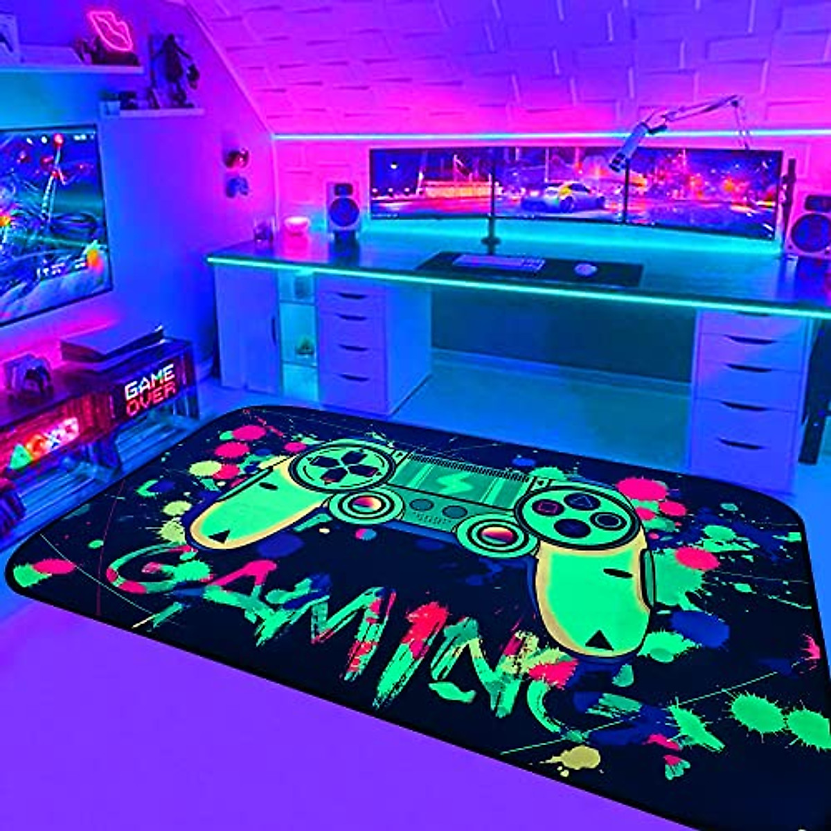 Gaming Room Decor Rug Gamer Rugs for Bedroom UV Reactive Blacklight ...