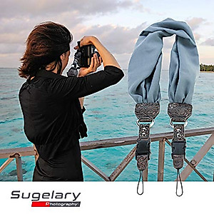 Sugelary Camera Shoulder Neck Strap, Vintage Fabric Satin Scarf Camera Strap for All DSLR Camera Nikon Canon Sony Pentax (Grey)