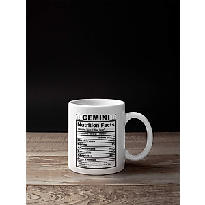 Gemini Nutrition Facts Coffee Mug Funny Motivation Inspiration 11-ounce White Ceramic Novelty Cup CMP00136