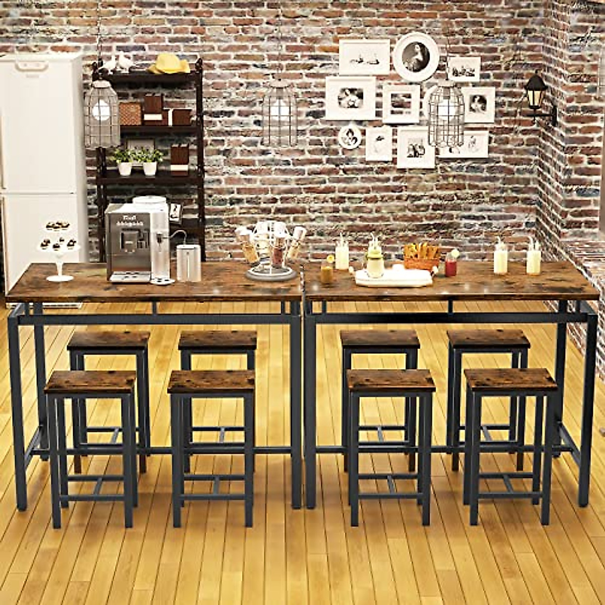 AWQM Bar Table and Chairs Set,Industrial Dining Table Set for 4,Small Kitchen Table Wood Pub Bar Table Set,Dining Room Table Set for Small Space, Breakfast Nook,Living Room,Walnut