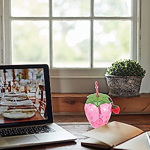 Alipis 4pcs Hawaii Sippy Cup Cartoon Fruit Straw Cups Party Sippy Cup Strawberry Shaped Cup Luau Drink Cups with Straw and Strawberry Pendant Beverage Juice Mug for Party