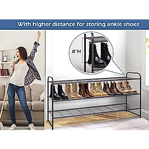 KEETDY Long 3-Tier Shoe Rack for Closet Floor Entryway, Wide Shoe Storage Organizer Stackable Metal Shoe Shelf for 24 Pairs Men Sneakers with Wire Grid for Bedroom, Bronze