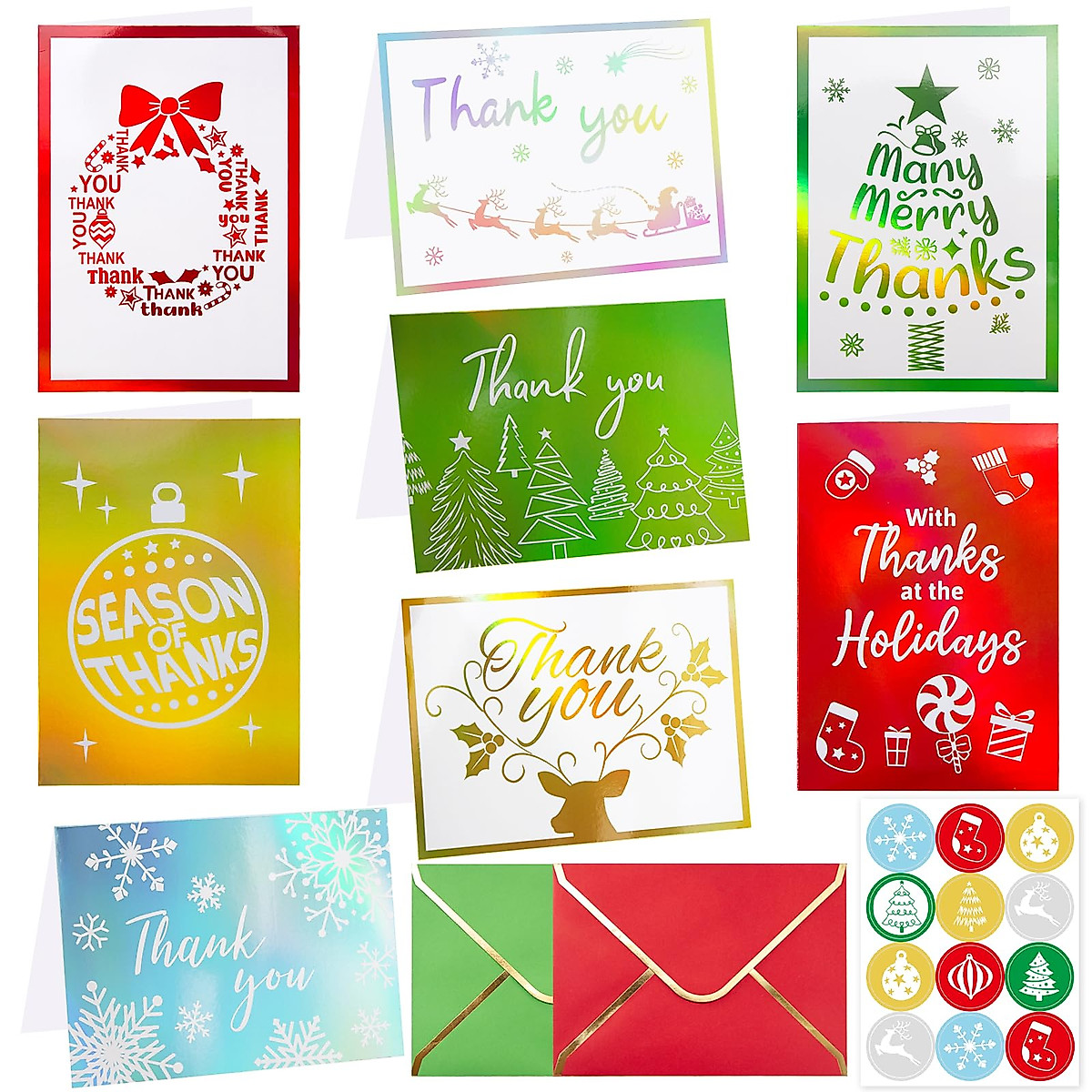 ceiba tree 24 PCS Christmas Thank You Cards with Envelopes & Stickers Sparkle Holiday Thank You Notes Cards Message inside 5 * 7 inch