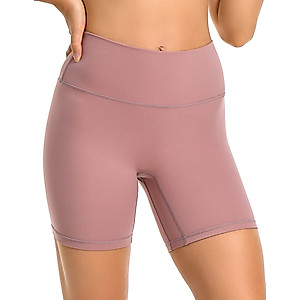 YUNOGA Women's High Waist Athletic Shorts 6" Inseam Yoga Shorts No Front Seam Workout Running Biker Shorts (S, Pink)