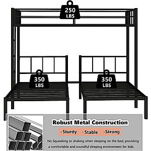 MERITLINE Triple Bunk Beds for 3, Metal Bunk Bed Twin Over Twin & Twin Size, Three Bed Bunk Beds for Kids, Teens,Can be Separated into 3 Twin Beds, Black