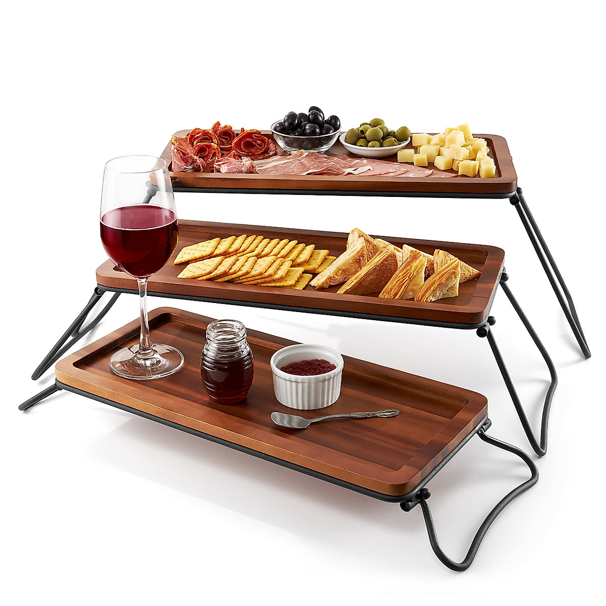 Tidita 3 Tier Serving Tray Acacia Wood - Cupcake Stand & Tower Serving Trays - 3 Tiered Wooden Large Serving Platter for Dessert - Food Display Stands & Charcuterie Board for Party, Picnic, Buffet