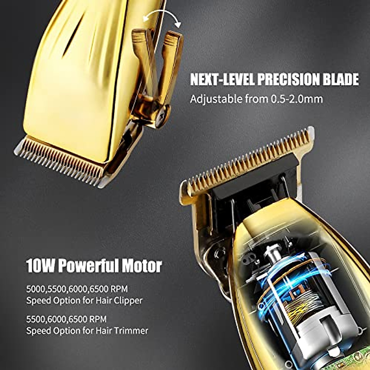 Zesuti Professional Hair Clippers & Trimmer Set for Man with Charging Base,Cordless 4 Adjustable Speeds Hair Clipper,Barber Supplies Clippers for Hair Cutting Mens T-Blade Trimmer Haircut Kit (Gold)