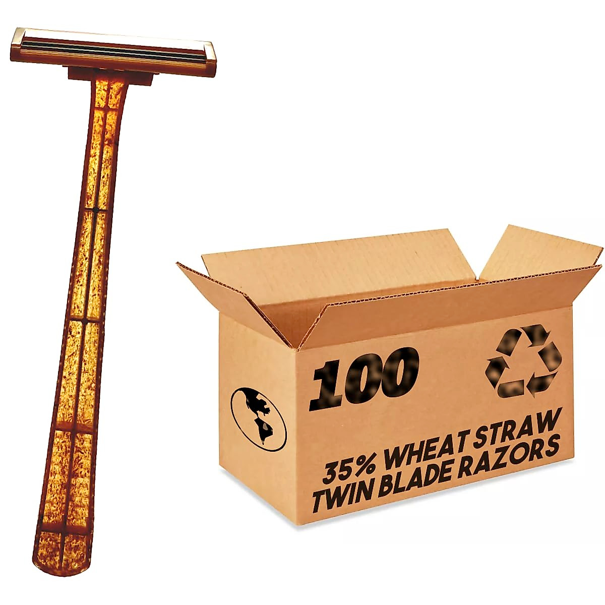 100 Twin Blade Disposable Razors Made of 35% Wheat Straw Fiber in Bulk - Professional or Home Use