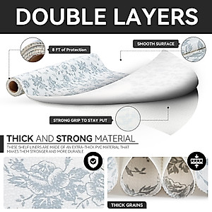 RAY STAR Shelf Liner, 18 Inch x 8 Feet Non Adhesive Silver Floral Cabinet Liner for Pantry Drawer Vanity, Strong Grip Non Slip Waterproof, Shelf Liners for Kitchen Cabinets Cupboard