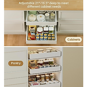 2 Pack Pull out Cabinet Organizer 21"D x 12"W, Peel And Stick Slide out Drawers for Kitchen Cabinets, Sliding Drawers Cabinet Roll out Shelves for Dishes Storage(White)