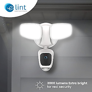 Floodlight Camera by elint, 1080p, No Subscription, Flood Light Camera Outdoor with Free 64GB Card, 3000 lm Brightness, Weatherproof Floodlight Camera