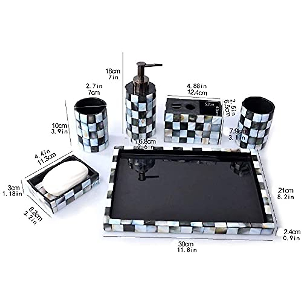 Soap Dispenser for Bathroom Kitchen, Housewares 6-Pieces Bathroom Accessory Set Bright-Colored Mosaic Shell Bathroom Accessories Set Bath Ensemble/Lotion Dispenser