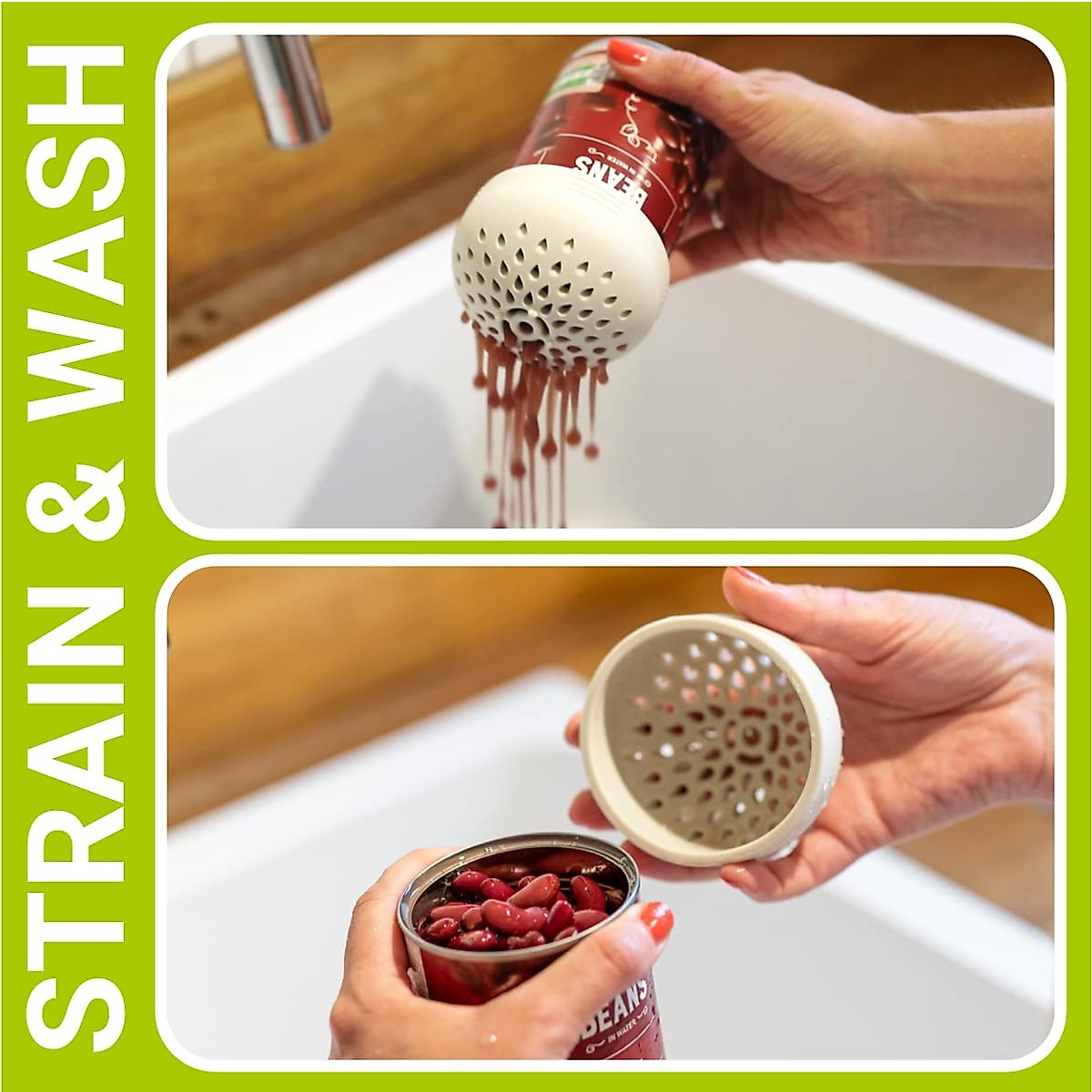 SIFTR (PINK) Nesting Can Strainer Mini Colander Set - Space Saving Small Colanders and Strainers - Multi Use Kitchen Gadget - Silicone Can Strainer