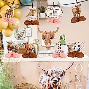 8 Pack Highland Cow Honeycomb Centerpieces Highland Cow 1st Birthday Decorations Girl Boho Floral Highland Cattle Table Decorations for Farm Animal Holy Cow Im One Birthday Party