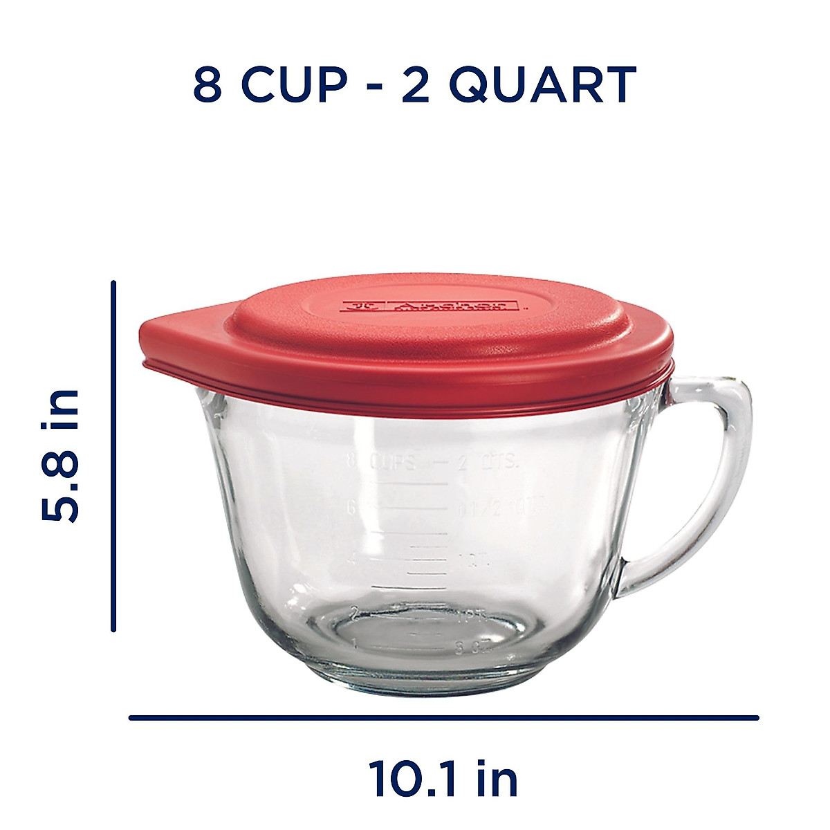 Anchor Hocking Batter Bowl, 2 Quart Glass Mixing Bowl with Red Lid