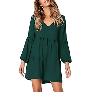 Amoretu Dresses for Women V Neck Swing Shift Dresses, Spring, Summer, 2025 (Green, M)