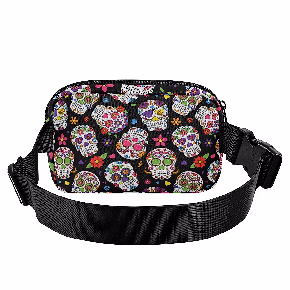 Day Of The Dead Sugar Skull Fanny Pack for Women Men Belt Bag Crossbody Waist Pouch Waterproof Everywhere Purse Fashion Sling Bag for Running Hiking Workout Walking Travel