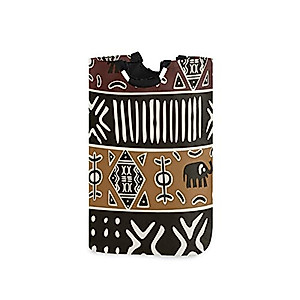 Ruio Laundry Hamper Basket Storage Bag Foldable Clothes Bag African Mud Cloth with Elephants Folding Washing Bin Clothes Hamper Large Basket