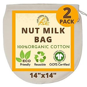 2023 NEW - 2 Pcs 14"x14" Nut Milk Bag - 100% Organic Unbleached Cotton Cheesecloth Bags/Food Strainer, Nut Milk Bag Reusable for Straining Oat Milk, Almond Milk, Cheese making, Celery Juice Nut Bag