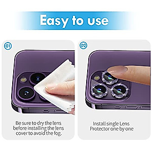 Xfilm Camera Lens Protector for iPhone 14 Pro/iPhone 14 Pro Max, Bling Glitter 9H Hardness Drop-Proof Metal Individual Ring Protector, Strong Adsorption, Case Friendly (Deep Purple Glitter)