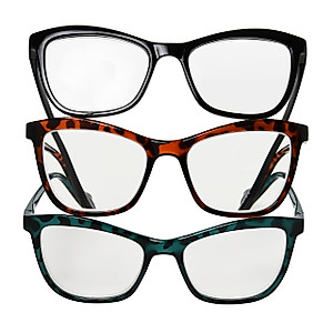 Betsey Johnson Women's Telcroc 3 Pack Reading Glasses Way, Black, Tortoise, Teal Tortise, 2X + 2